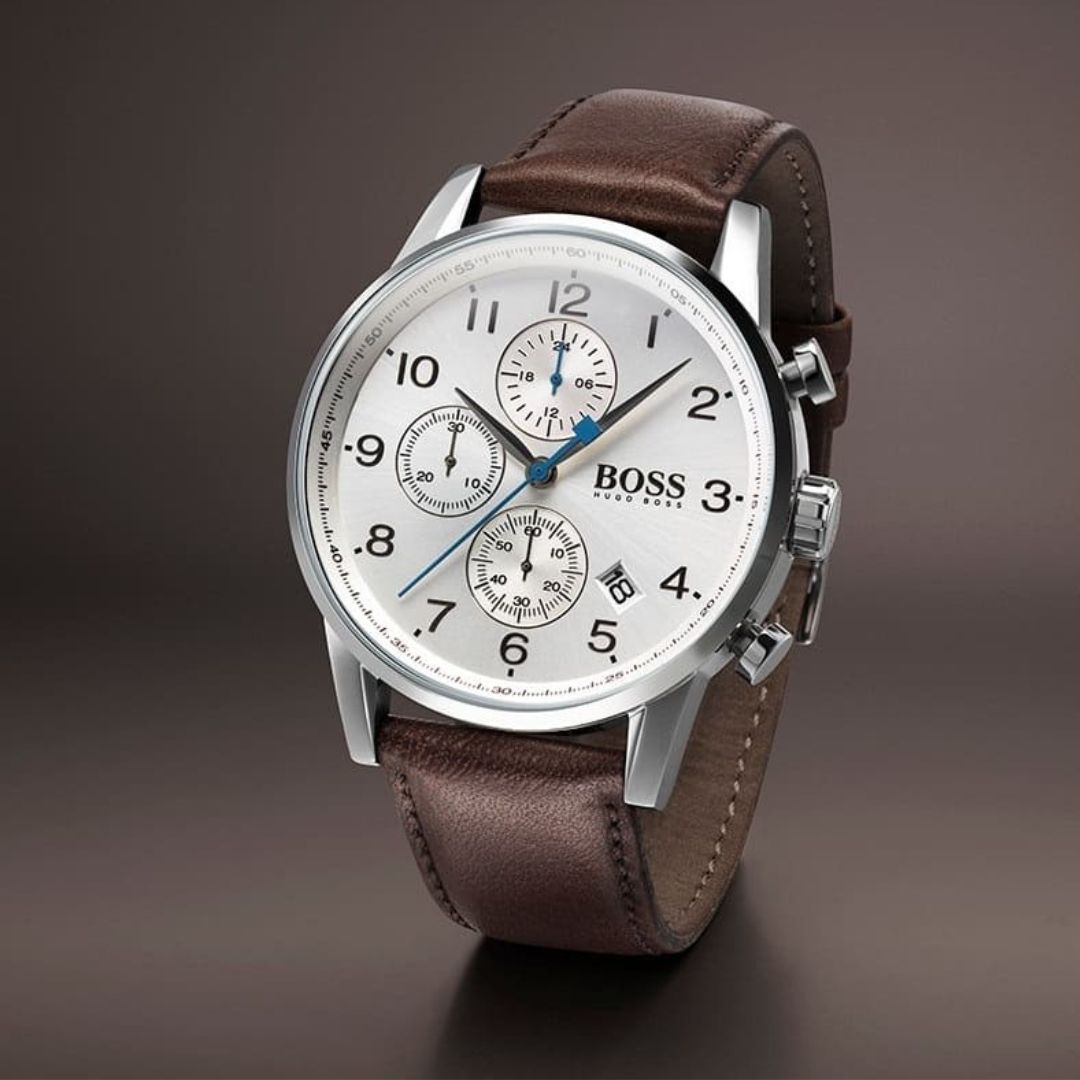 Hugo Boss 44 MM Men's Brown Chronograph Leather Strap Watch Authentic ...