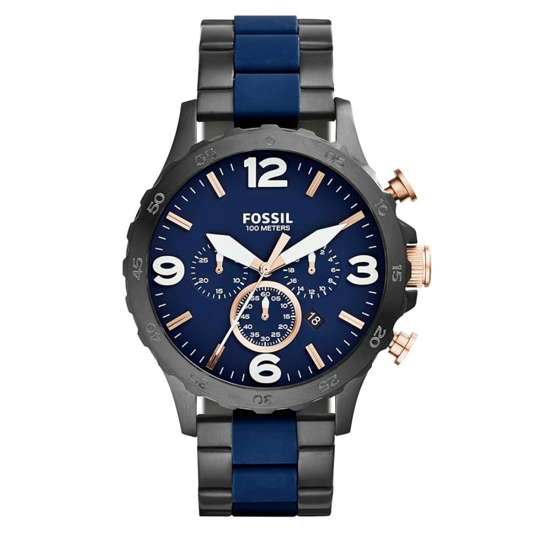 Fossil Nate Chronograph Blue Dial Men's Watch Authentic — Mr Lilac Leather