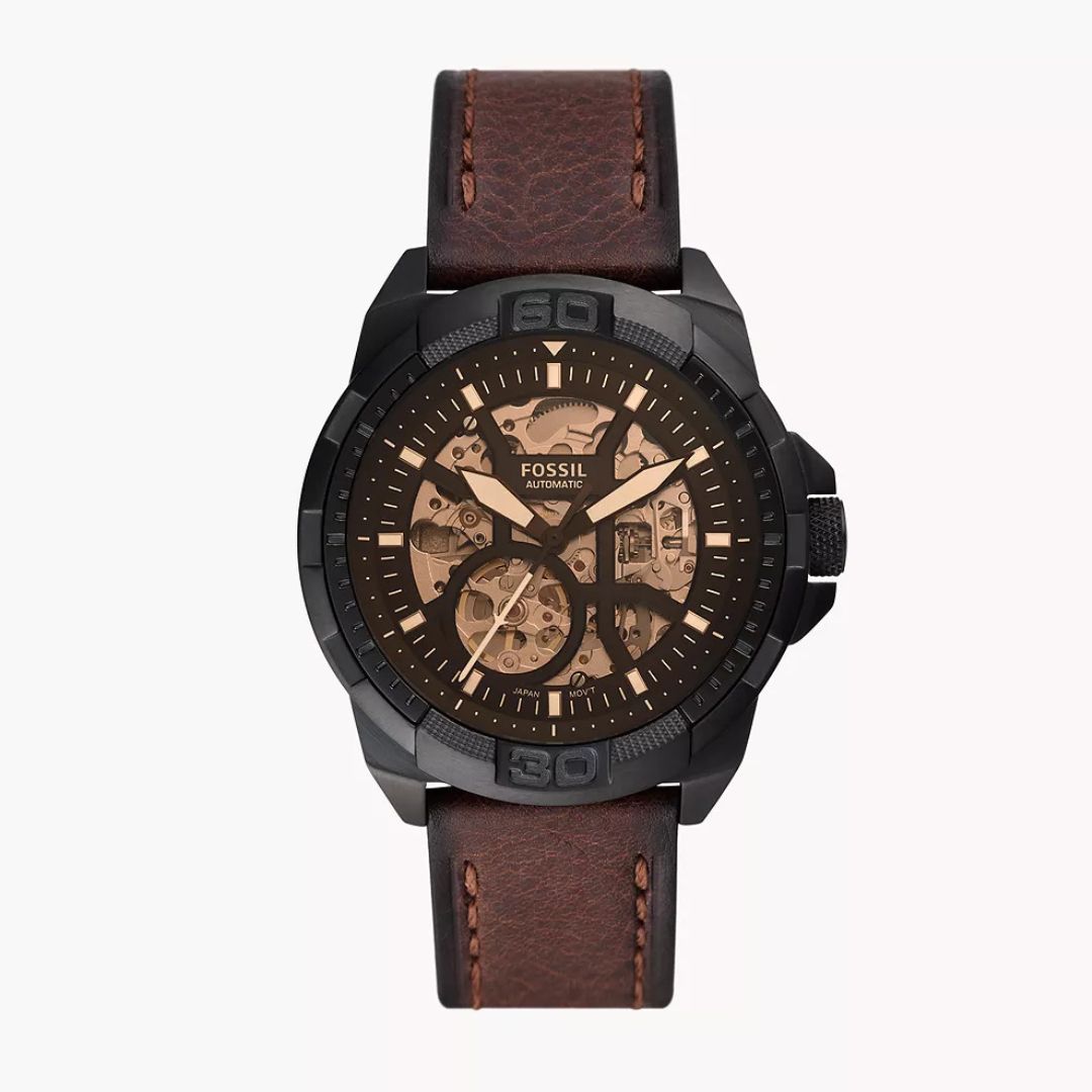 Fossil Bronson Leather Skeleton Dial Automatic Mens Watch ES3219 Authe ...