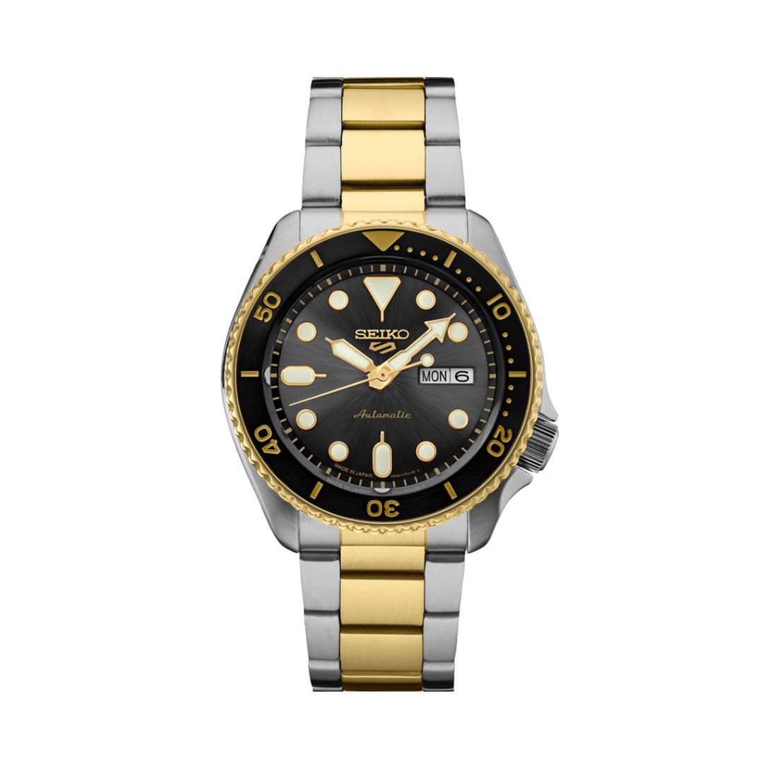 Seiko 5 Sports Automatic Diver Day-Date – Black Dial Two-Tone Gold & S ...