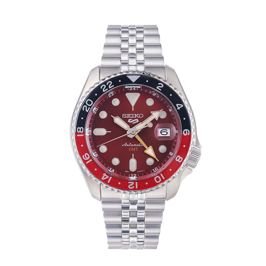 Seiko 5 Sports Automatic GMT Stainless Steel – Red & Black Bezel SSK03 ...