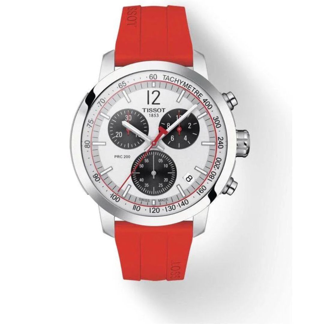 Tissot PRC 200 Chronograph – White Dial / Red Rubber Strap t114.417.17 ...