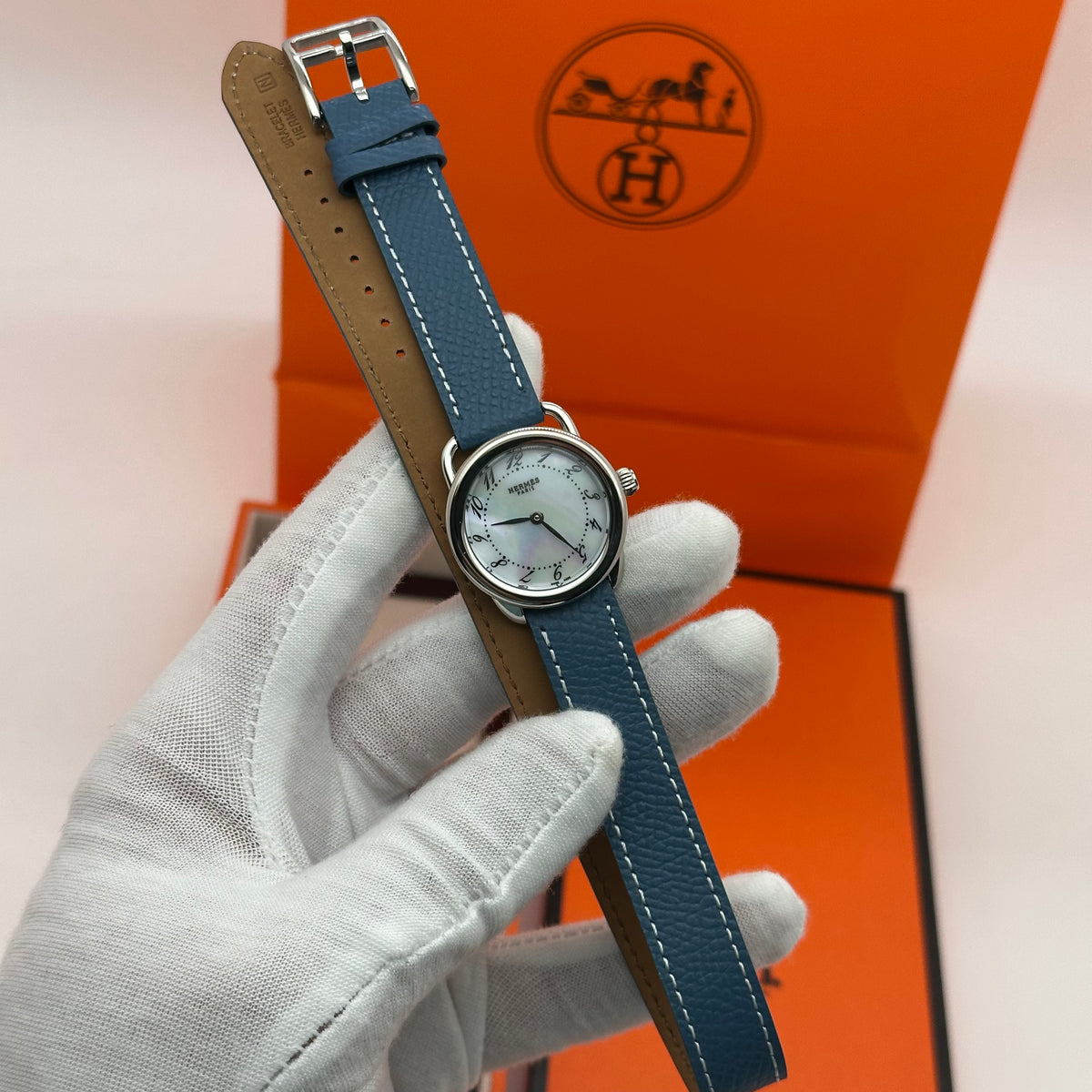 Hermes Arceau Navy Blue Leather Strap Watch — Mr Lilac Leather