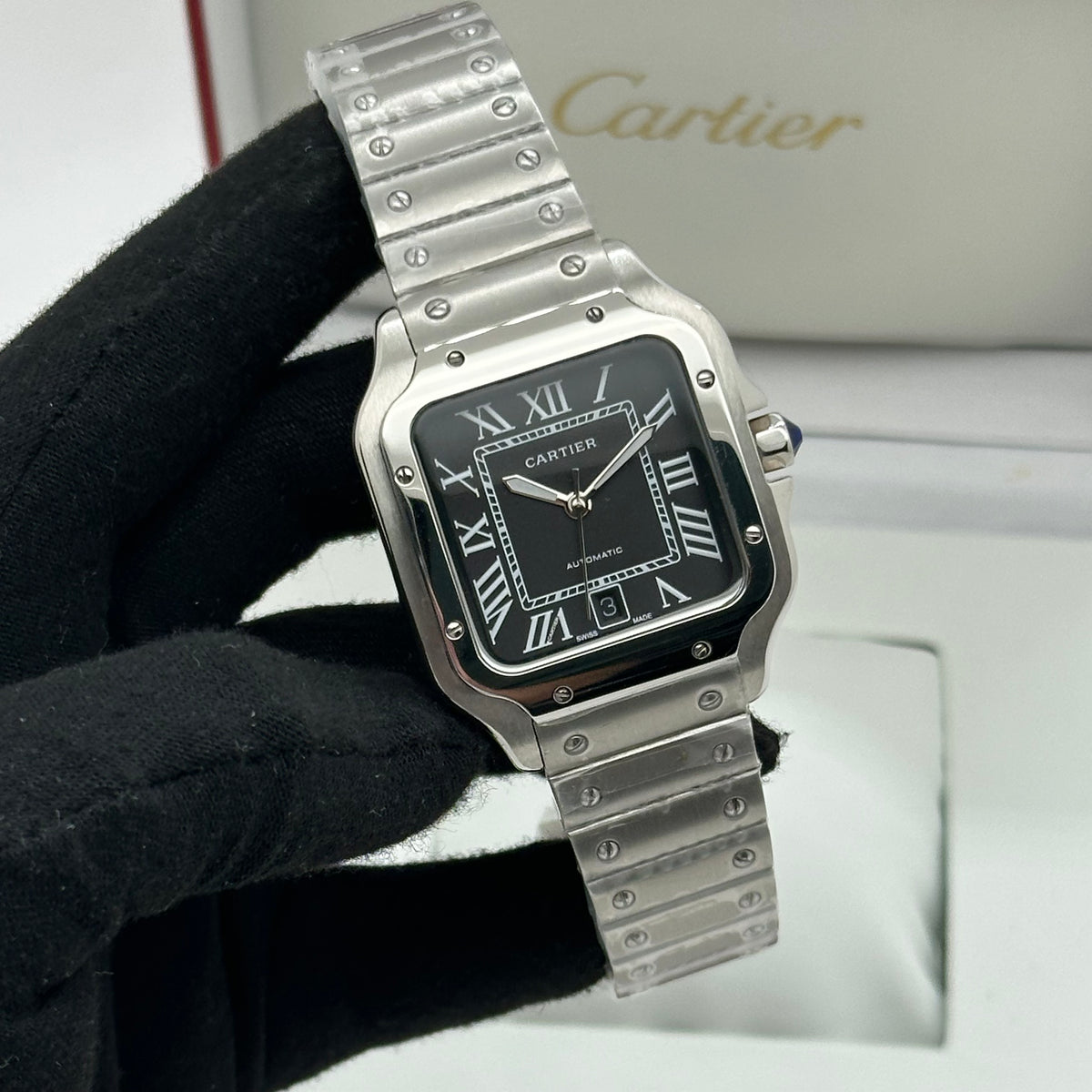 Cartier Santos De Cartier Stainless Steel Black Automatic — Mr Lilac