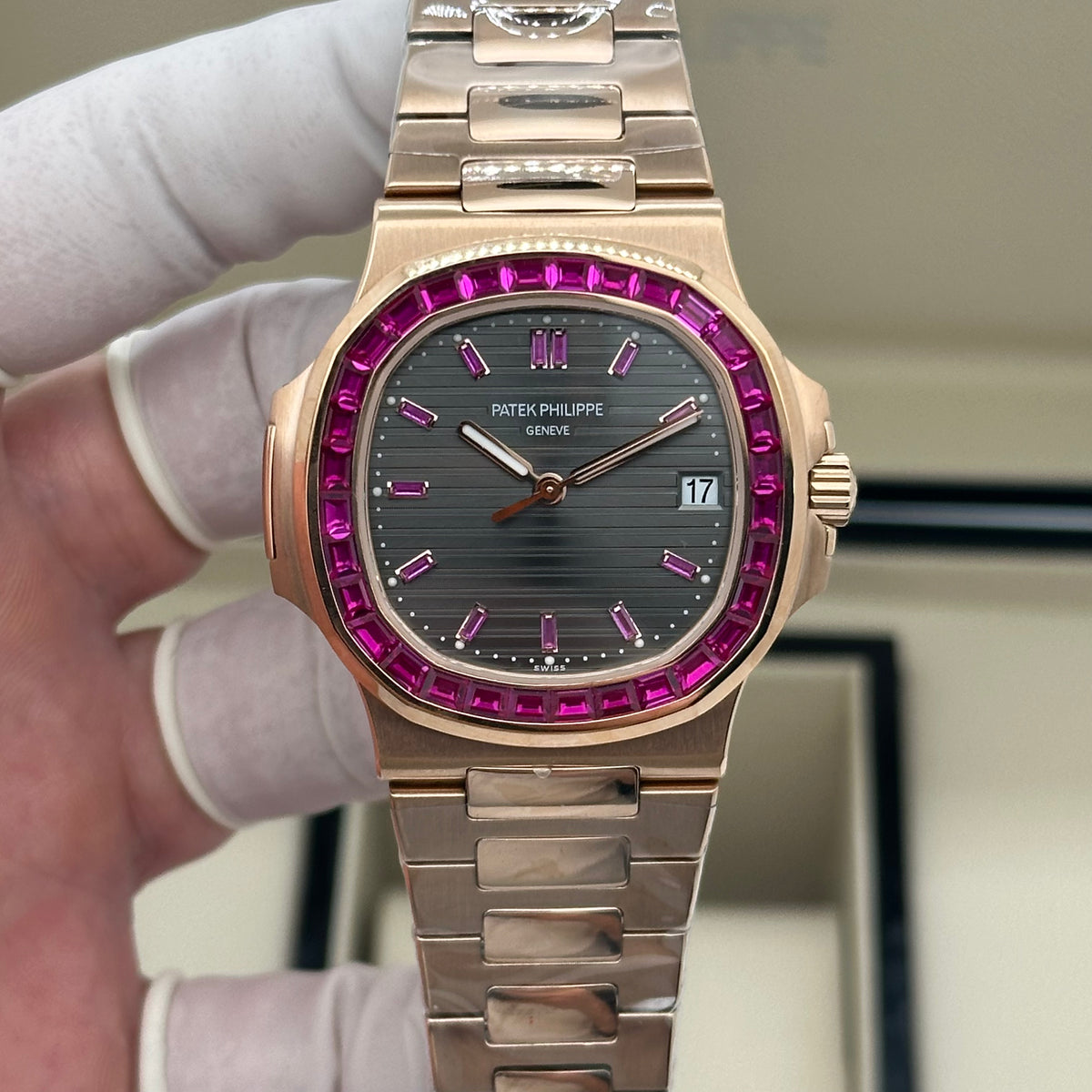 Patek Philippe Nautilus 5711 Ruby Bezel – Rose Gold | Swiss Super Clon ...