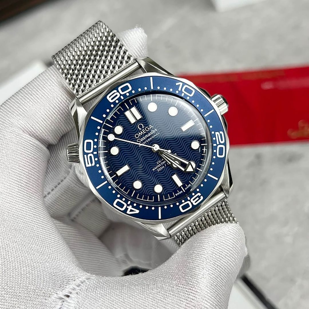 Omega Seamaster Diver 300m Blue Dial Mesh Bracelet 42mm — Mr Lilac Leather