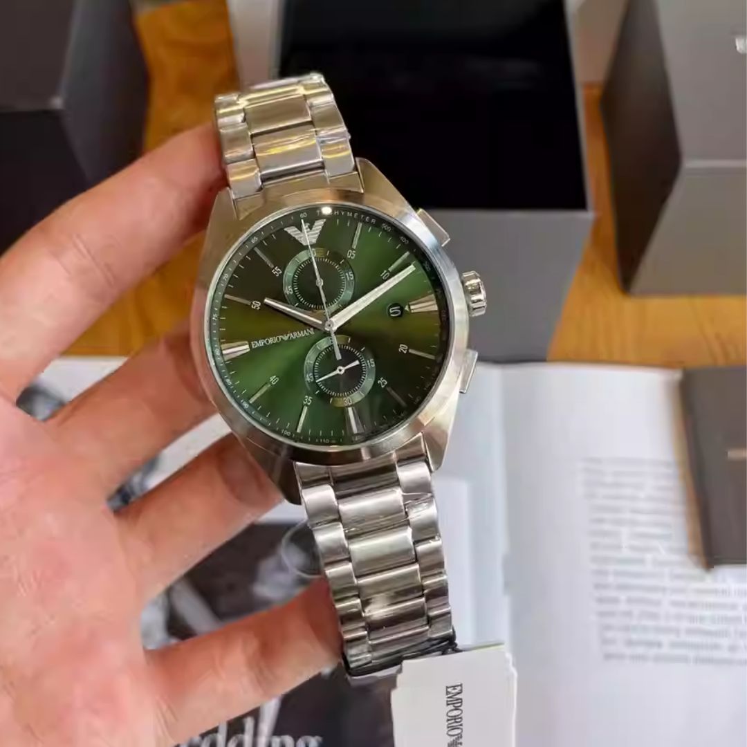 Emporio Armani Men's Green Dial Chronograph Claudio Watch AR11480 Auth ...