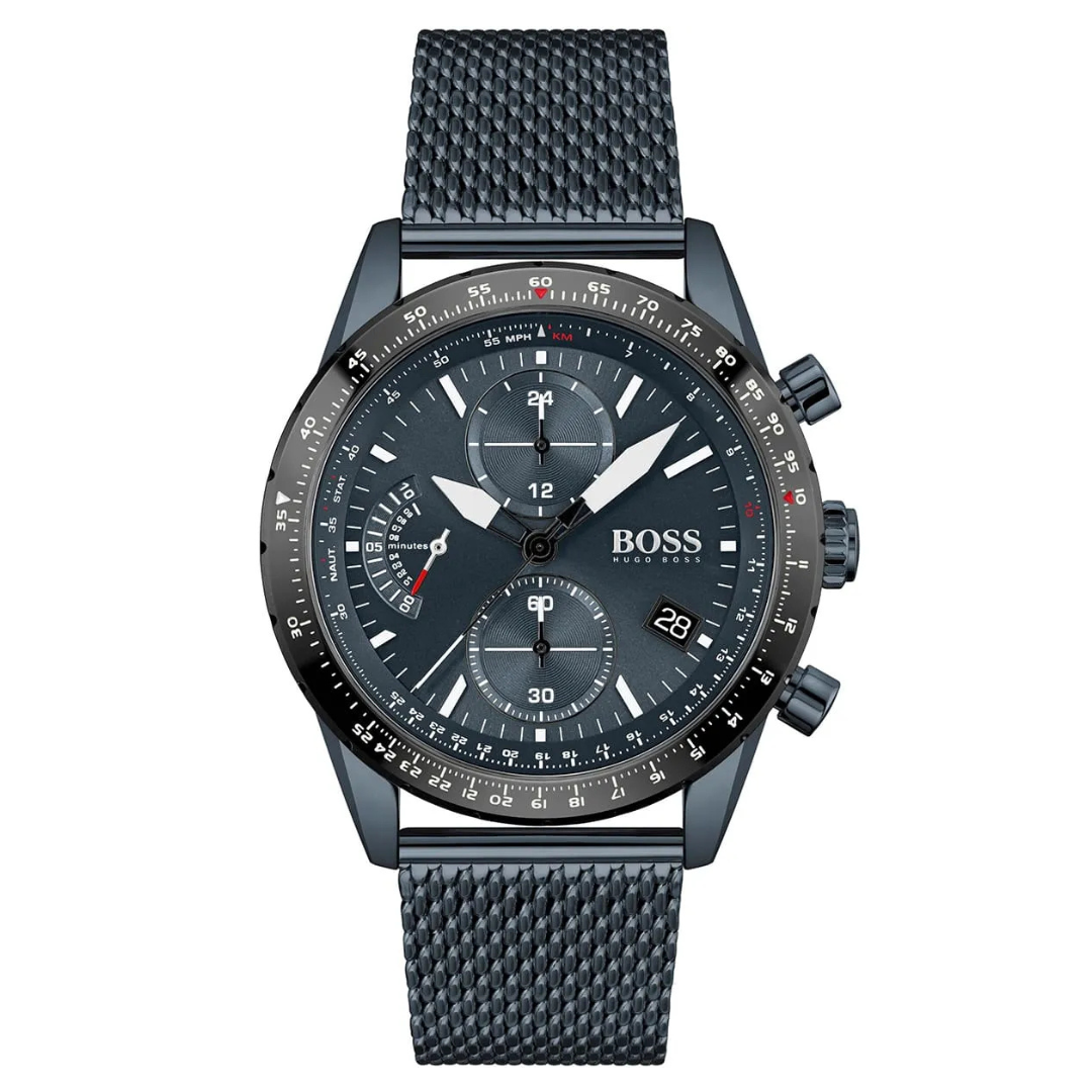 Hugo Boss Pilot Edition Men’s Grand Prix Chronograph Watch – Blue Mesh ...
