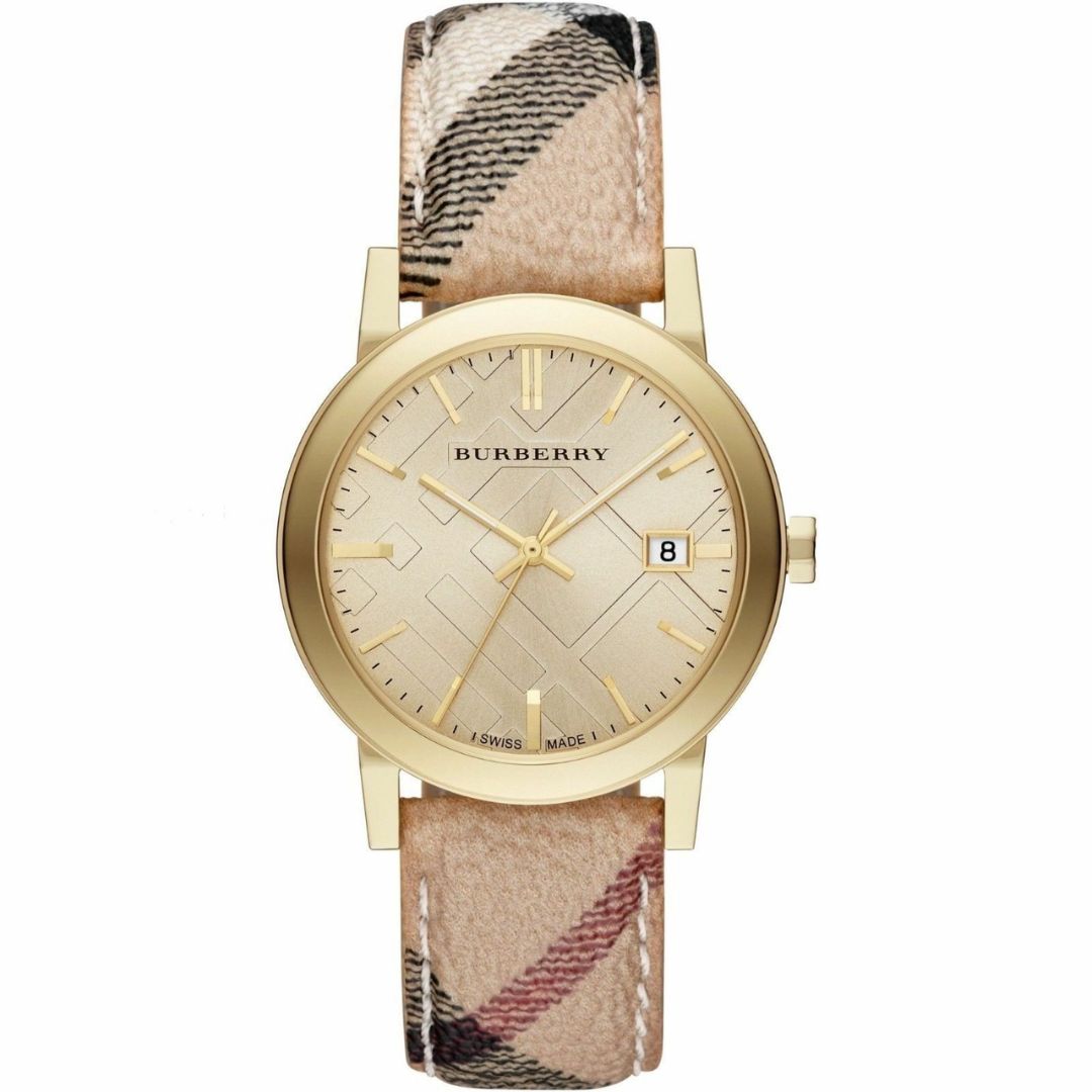 Burberry Gold Dial Watch with Iconic Check Fabric - Authentic — Mr ...